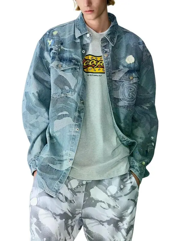 AAPE BY *A BATHING APE Camouflage-pattern Denim Shirt - Blue