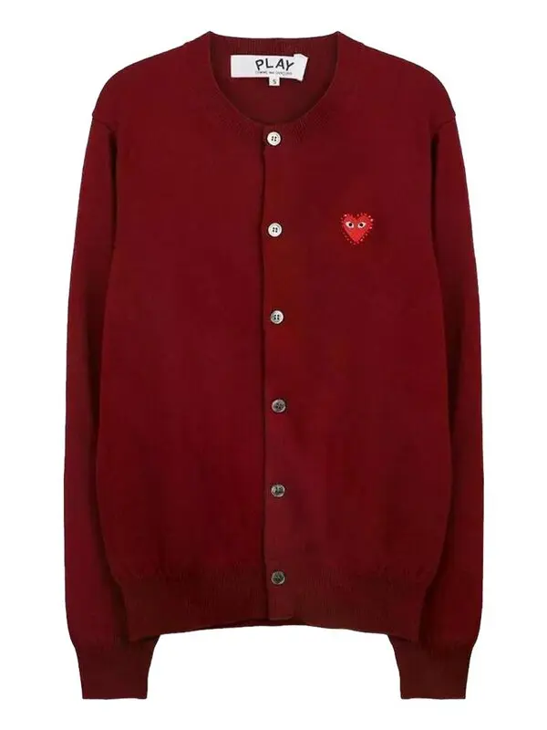 Play Comme Des Garcon Rhinestone-embellished Round-neck Cardigan - Red