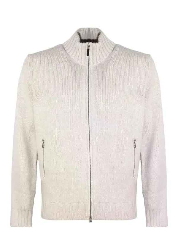 KANGRA Ribbed-knit Virgin-wool Cardigan - Neutrals