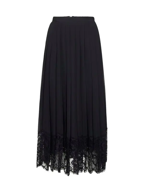 Dolce & Gabbana Black Chiffon And Lace Pleated Midi Skirt - Multicolor