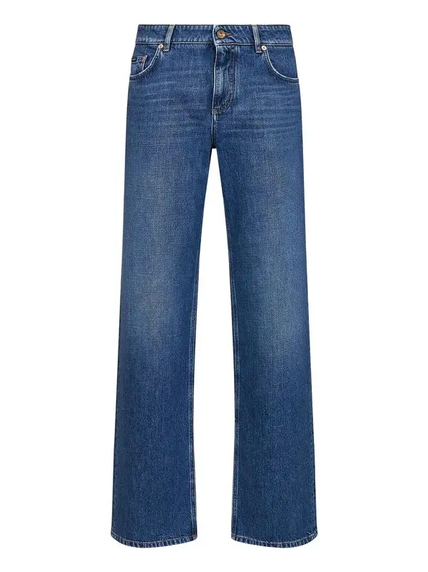 Dolce & Gabbana Blue Cotton Denim Loose Straight-leg Jeans - Multicolor
