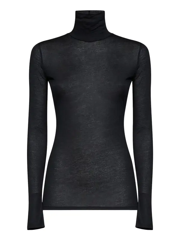 MUGLER Black Sheer Modal And Silk Jersey Turtleneck Top - Multicolor