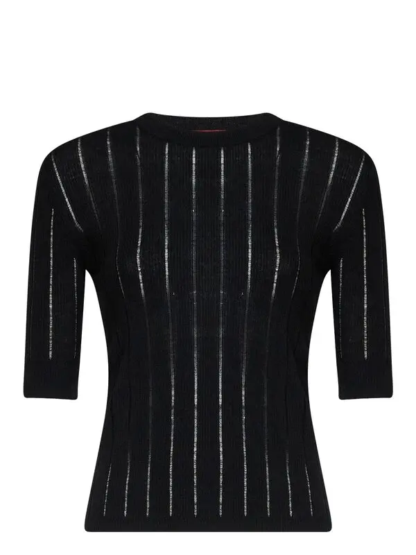 Max Mara Black Mstragno Ribbed Fitted Top - Multicolor