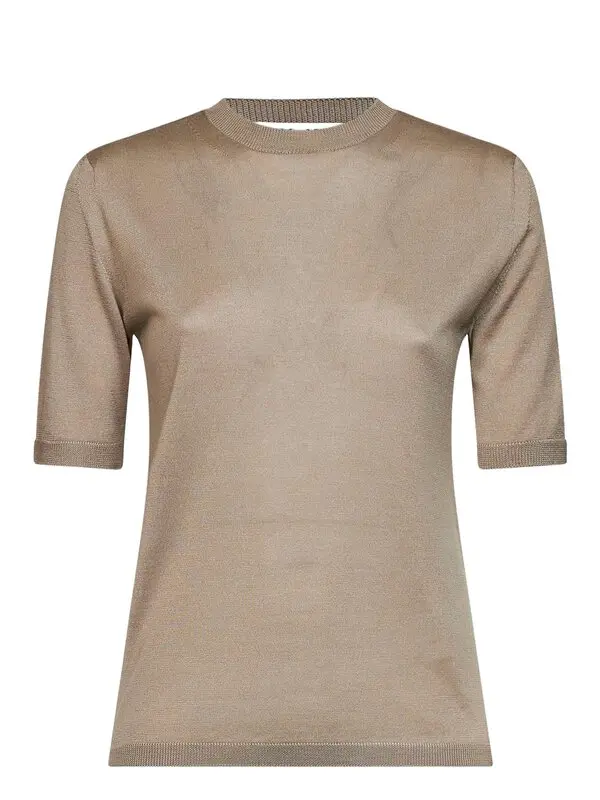 Max Mara Stone Silk And Cashmere Mxmaceti Basic Top - Multicolor