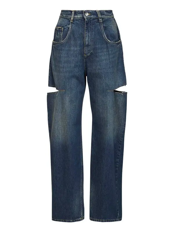 MAISON MARGIELA Washed Indigo Denim Slash Details Jeans - Multicolor
