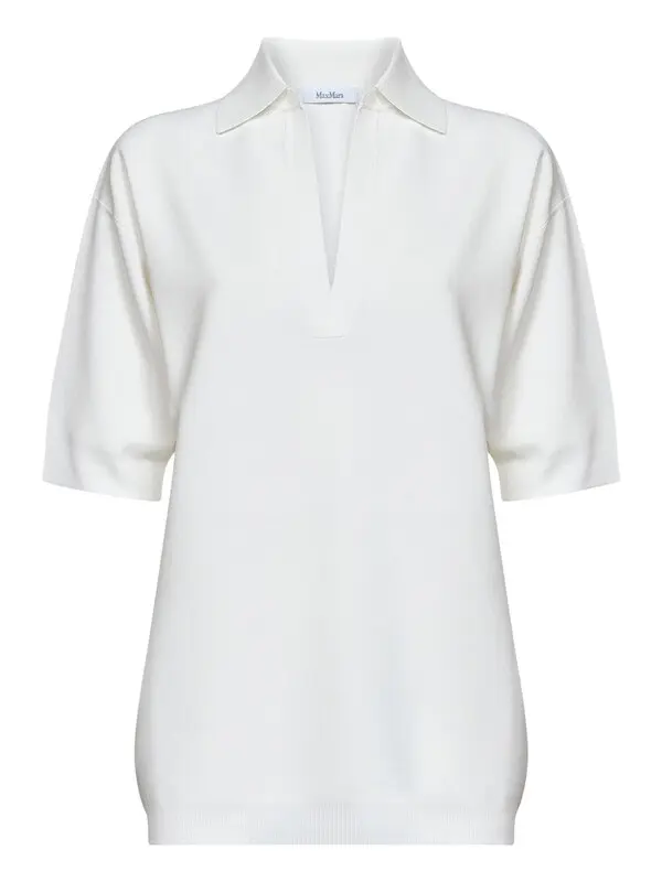 Max Mara White Viscose Crepe Mxmalpino Long Polo Shirt - Multicolor