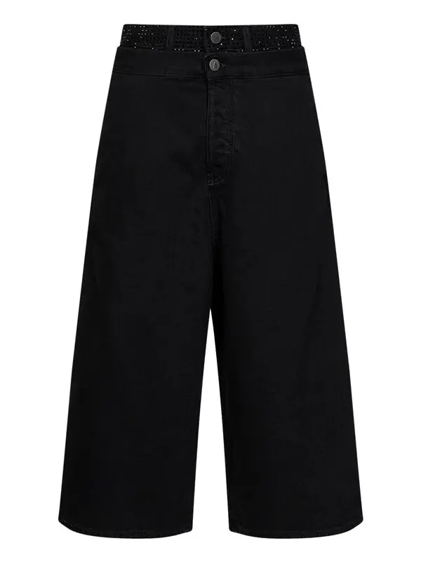 Attico Black Cotton Denim Double Waistband Cropped Jeans - Multicolor
