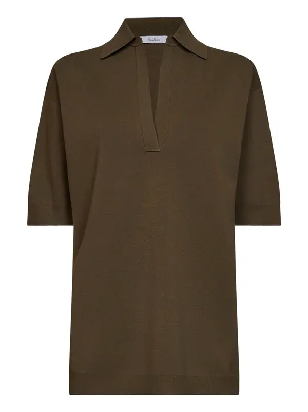 Max Mara Khaki Green Viscose Crepe Mxmalpino Long Polo Shirt - Multicolor