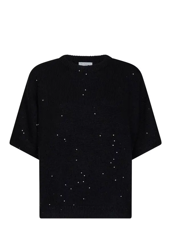 Brunello Cucinelli Black Sequin-embellished Cashmere And Silk Sweater - Multicolor