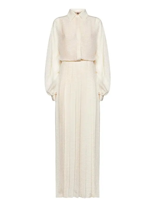 Fendi Ivory Silk Crêpe Jacquard Long Shirt Dress - Multicolor
