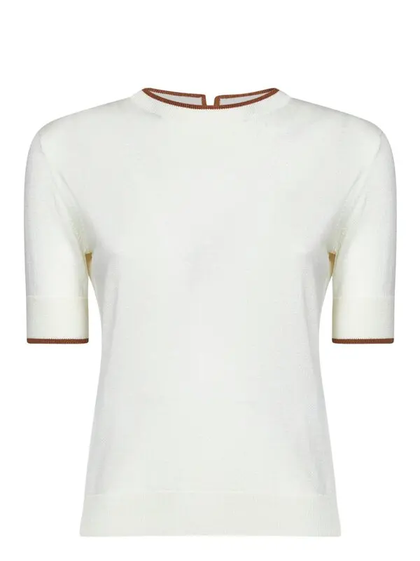 Max Mara White Knit Mstagenda Top With Contrasting Trim - Multicolor