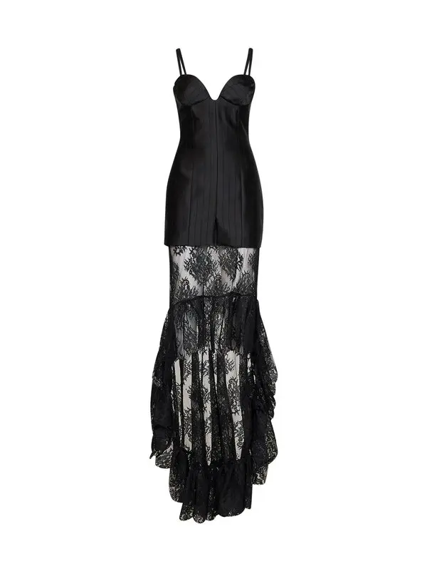 Giuseppe Di Morabito Black Striped Satin Jacquard Bustier Dress With Lace Skirt - Multicolor