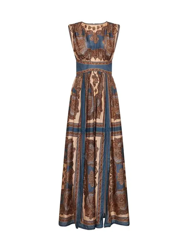 Zimmermann Dark Blue Paisley-print Silk Habotai Mahon Maxi Dress - Multicolor