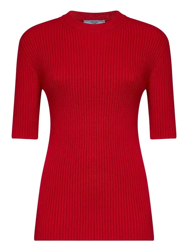 Prada Abbigliamento Red English Rib Stitch Knit Virgin Wool Sweater - Multicolor