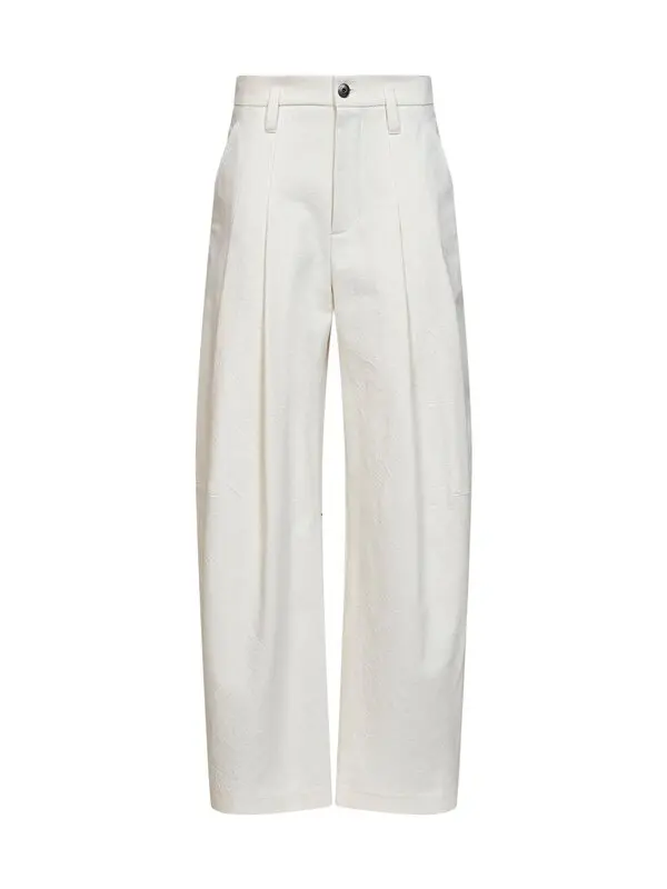 Brunello Cucinelli Ivory Wrinkled Wool And Dyed Denim Baggy Trousers - Multicolor