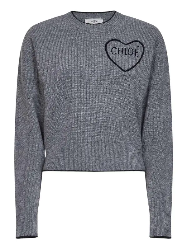Chloé Divine Grey Wool And Cashmere Knit Embroidered Crewneck Sweater - Multicolor
