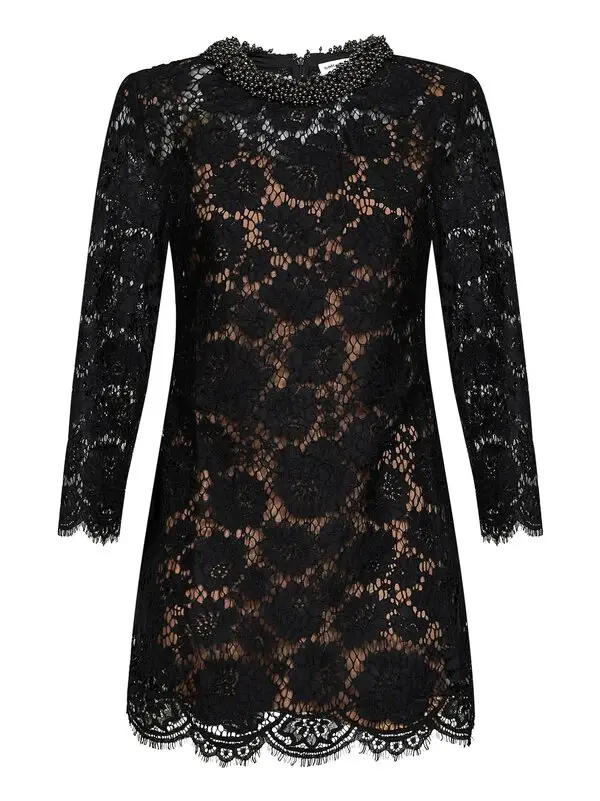 SELF-PORTRAIT Black Lace Long-sleeved Mini Dress - Multicolor