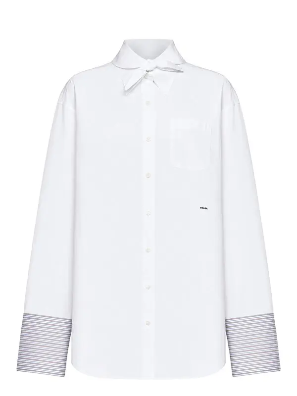 Prada Abbigliamento White Poplin Oversized Shirt With Striped Cuffs - Multicolor