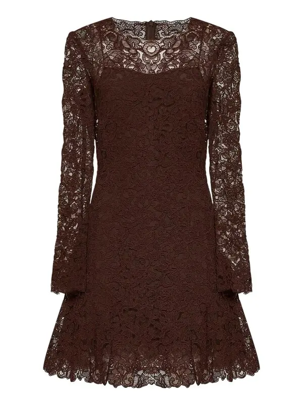 ERMANO SCERVINO Ermanno Scervino Brown Rebrodé Lace Flared Mini Dress - Multicolor