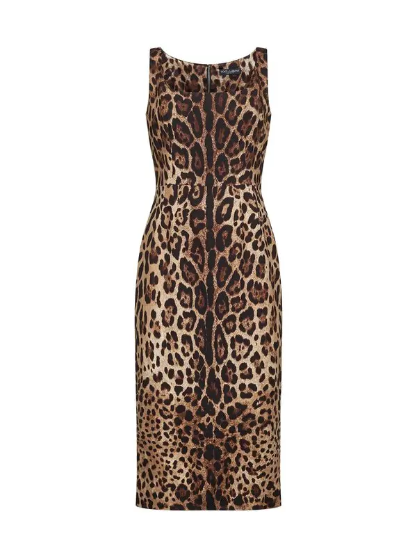 Dolce & Gabbana Leopard Printed Stretch Charmeuse Midi Dress - Multicolor