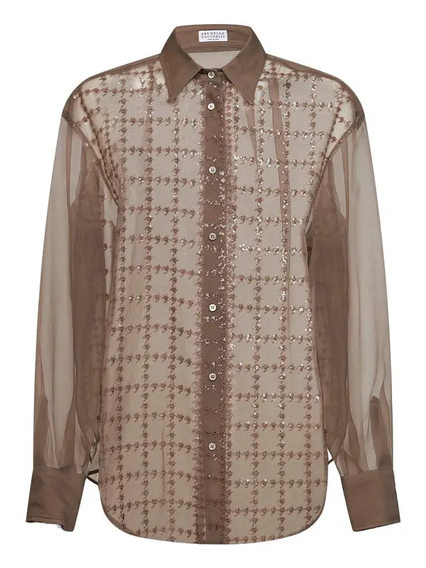 Brunello Cucinelli Rope Silk Georgette Embroidered Shirt - Multicolor