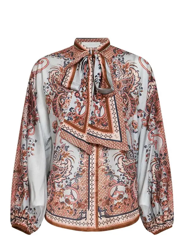 Zimmermann Blue Floral Paisley-print Silk Habotai Aster Tie Shirt - Multicolor