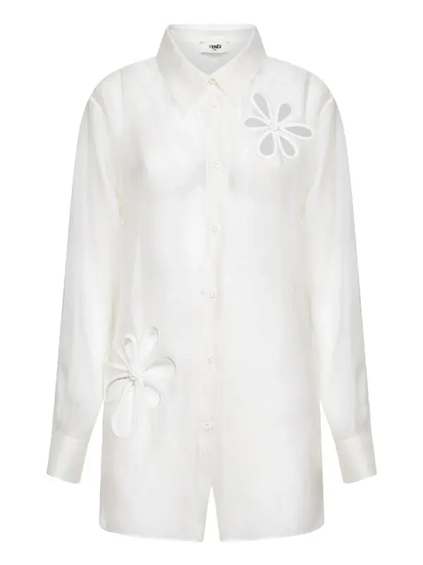 Fendi White Organza Shirt With Ajour Motif - Multicolor