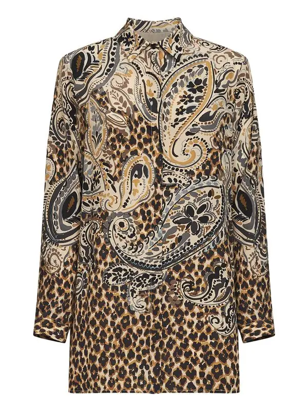 Etro Beige Printed Silk Long Shirt - Multicolor