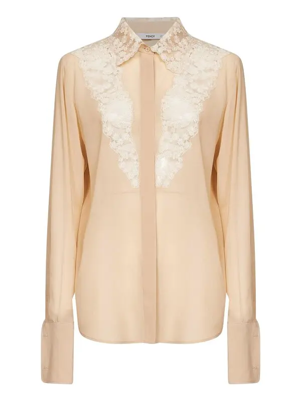 Fendi Parchment Georgette Shirt With Lace Inserts - Multicolor
