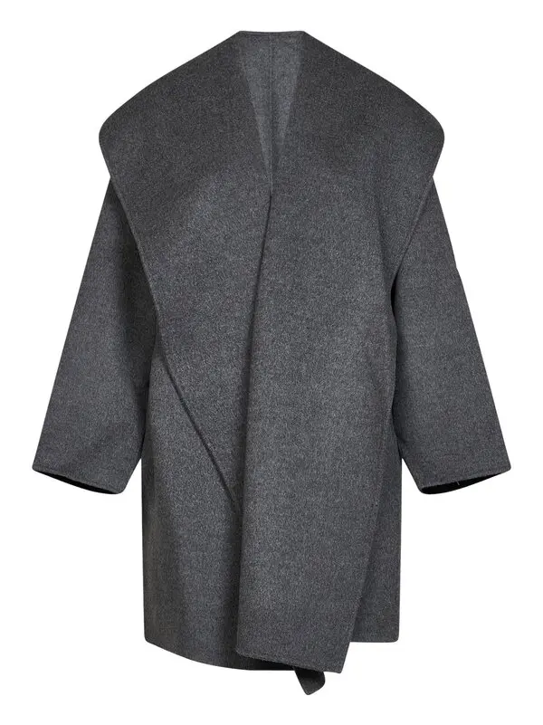 TOTEME Pale Grey Melange Double Wool Hooded Coat - Multicolor