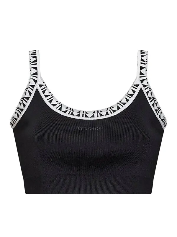Versace Black Knit Cropped Top With Jacquard Details - Multicolor