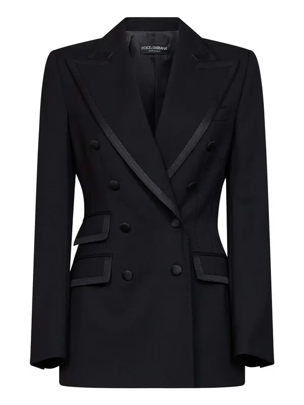 Dolce & Gabbana Black Stretch Twill Turlington Double-breasted Jacket - Multicolor