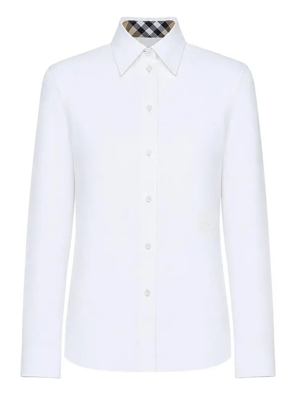 Burberry White Cotton Poplin Shirt With Ekd Embroidery - Multicolor
