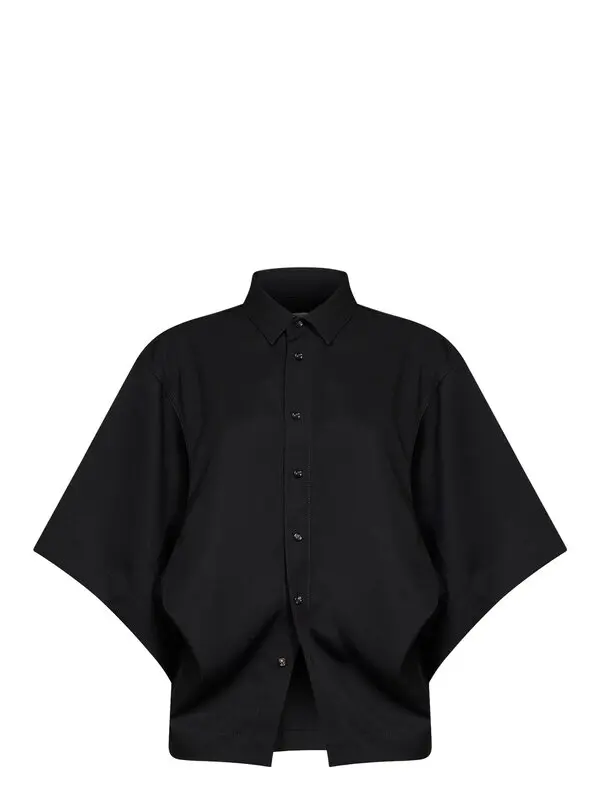 Bottega Veneta Black Lightweight Wool Twill Draped Shirt - Multicolor