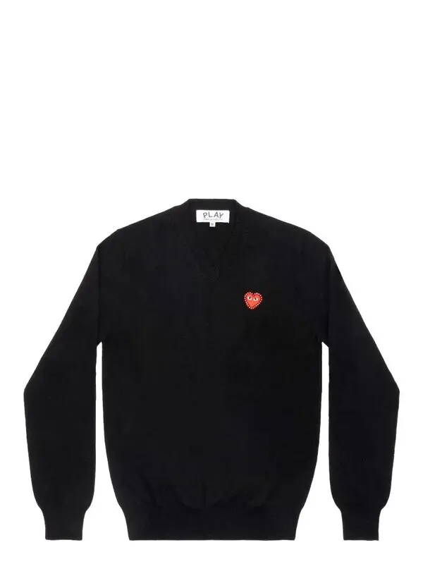 Play Comme Des Garcon Rhinestone-embellished Heart-patch Sweater - Black