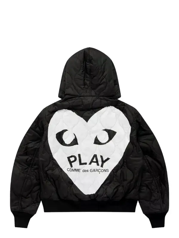 Play Comme Des Garcon Quilted Heart-patch Hooded Jacket - Black