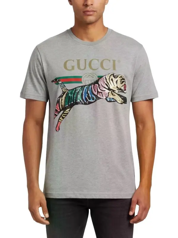 Gucci Embellished-tiger T-shirt - Grey