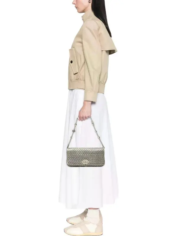 Miu Miu 2010-2026 Matelasse Metallic Nappa Crystal Chain Satchel - Silver
