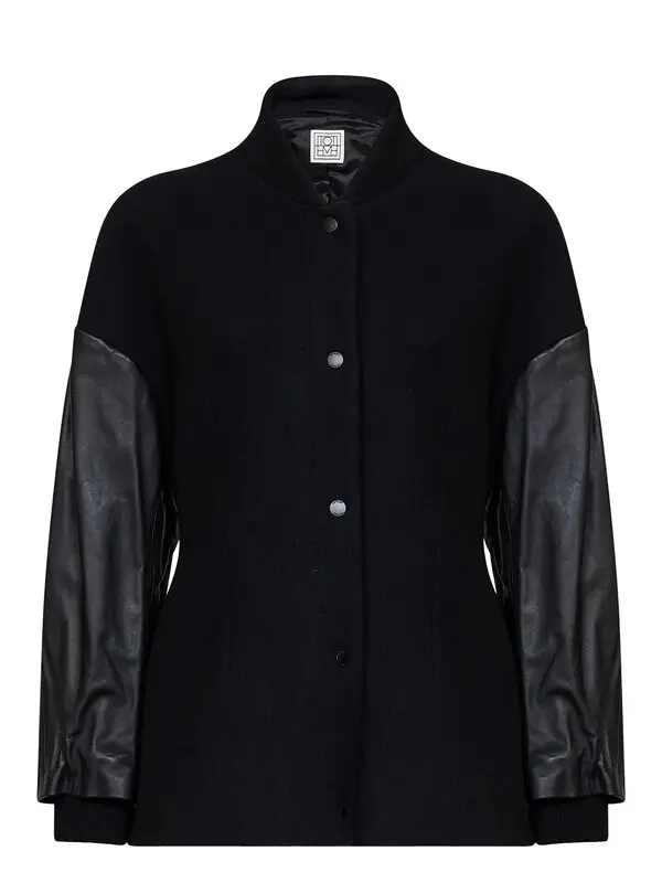 TOTEME Black Wool-blend Varsity Jacket With Leather Sleeves - Multicolor