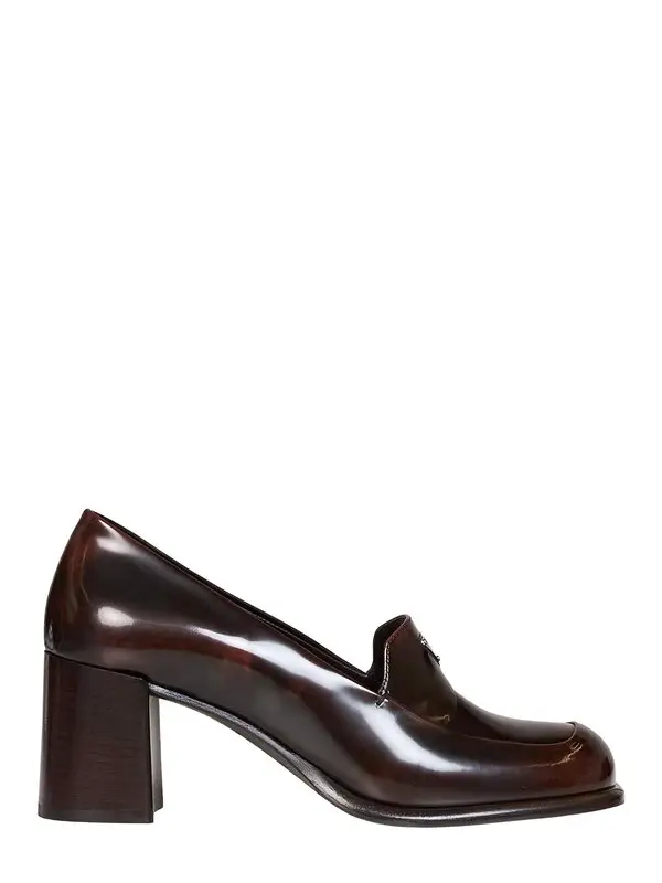 Prada Calzature Burnt Brushed Leather Heeled Loafers - Multicolor