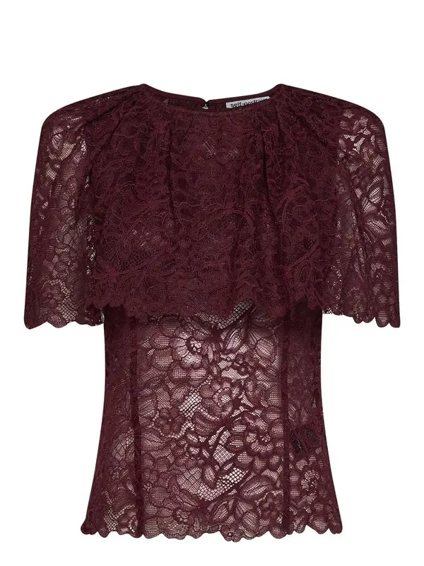 SELF-PORTRAIT Burgundy Lace Cape Top - Multicolor