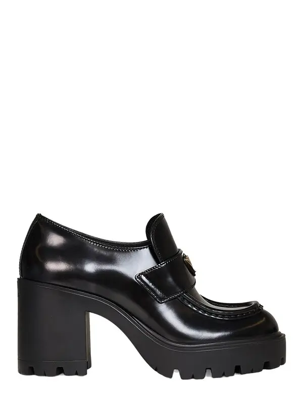 Prada Calzature Black Brushed Leather Heeled Loafers - Multicolor