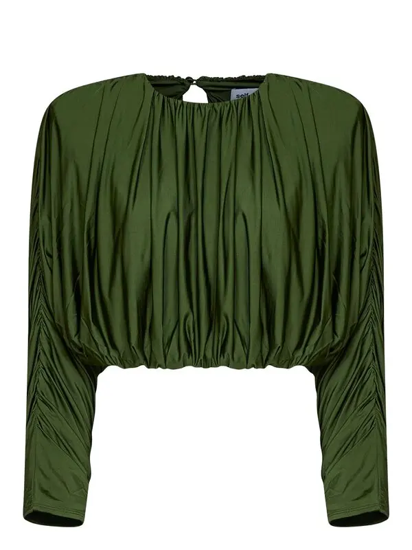 SELF-PORTRAIT Olive Jersey Gathered Cropped Top - Multicolor