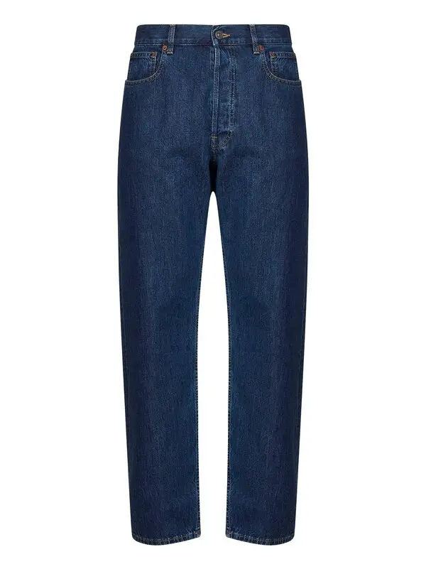 Valentino Garavani Medium Bue Cotton Denim Jeans With Vgold - Multicolor