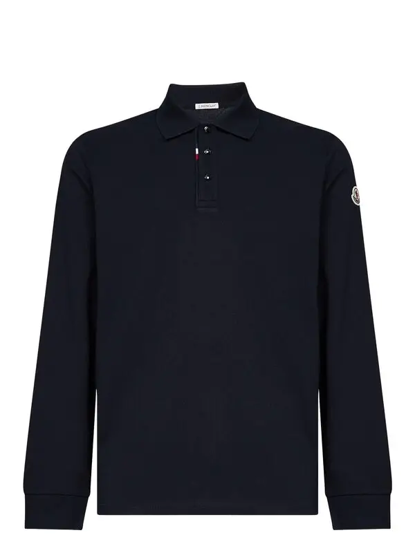 Moncler Blue Cotton Piqué Long-sleeved Polo Shirt With Logo - Multicolor