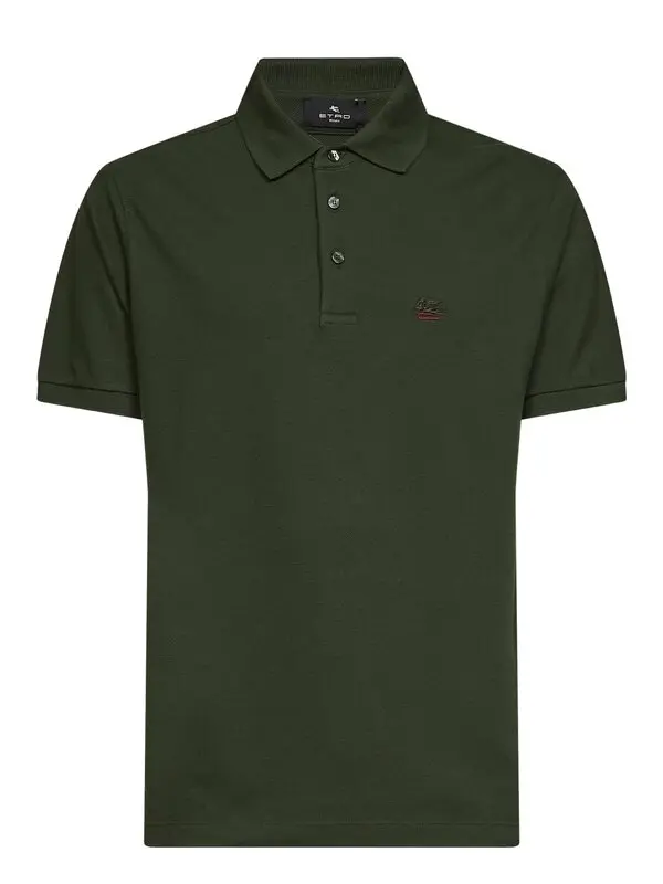 Etro Olive Green Cotton Piqué Pegaso-embroidered Polo Shirt - Multicolor