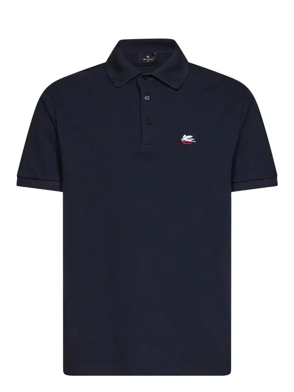 Etro Navy Blue Cotton Piqué Pegaso-embroidered Polo Shirt - Multicolor