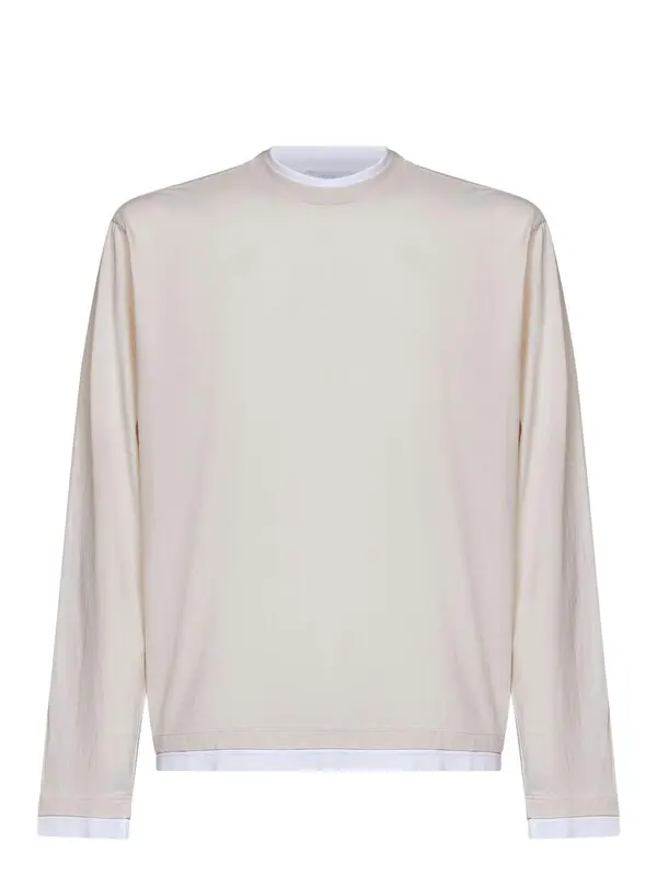 Prada Abbigliamento Talc And White Cotton Long-sleeved T-shirt - Multicolor