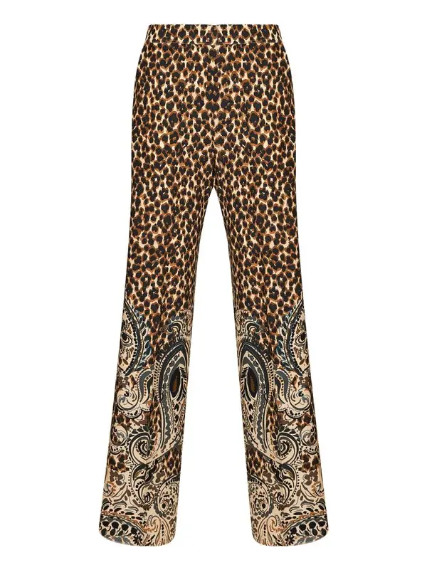Etro Beige Silk Crêpe De Chine Printed Trousers - Multicolor
