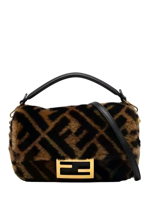 Fendi 2010-2026 Mini Zucca Shearling Baguette Satchel - Brown